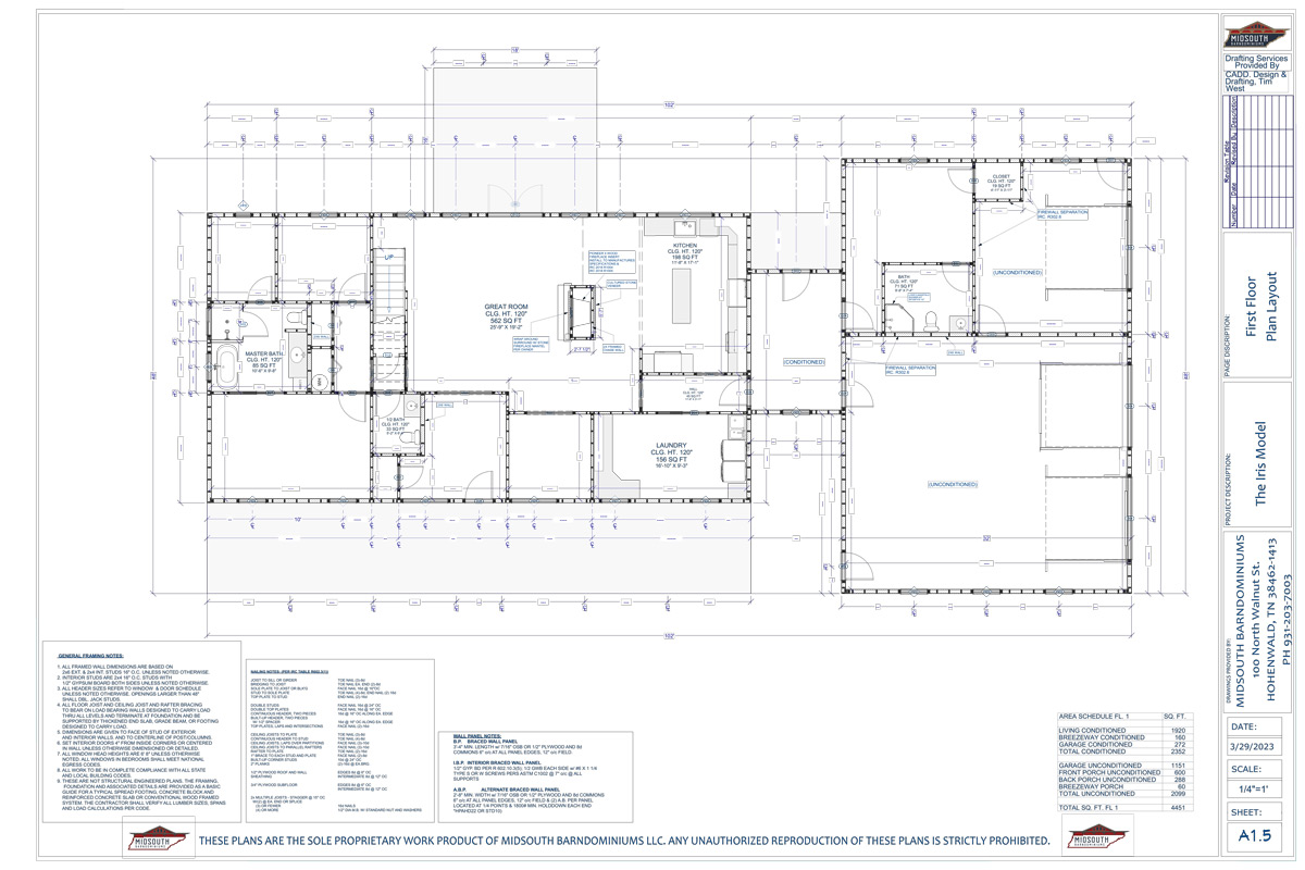 The Iris – Blueprints - Midsouth Barndominiums, LLC